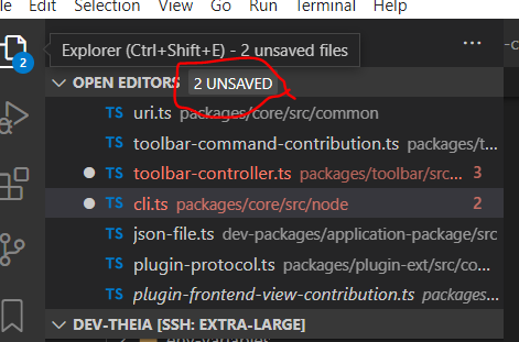 Add Open Editors toolbar decoration for any unsaved editors · Issue #11103 · eclipse-theia/theia ...