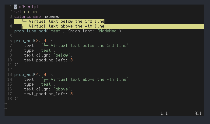 [vim/vim] [virtual text] highlighting of virtual text displayed 'above' or 'below' a text line ...