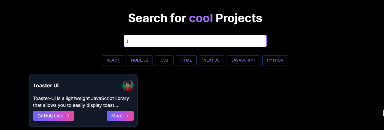 Bug: Search bar is not working properly · Issue #1121 · priyankarpal/ProjectsHut · GitHub