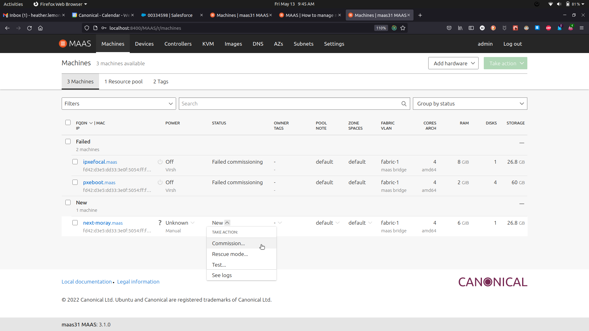 Cannot Commission machines from status dropdown · Issue #3935 · canonical/maas-ui · GitHub