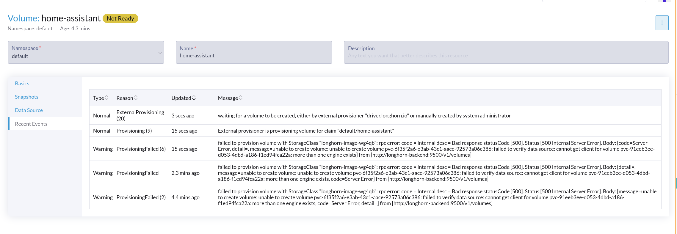 [BUG] Longhorn gives 500 error when trying to provision a volume created using a snapshot ...