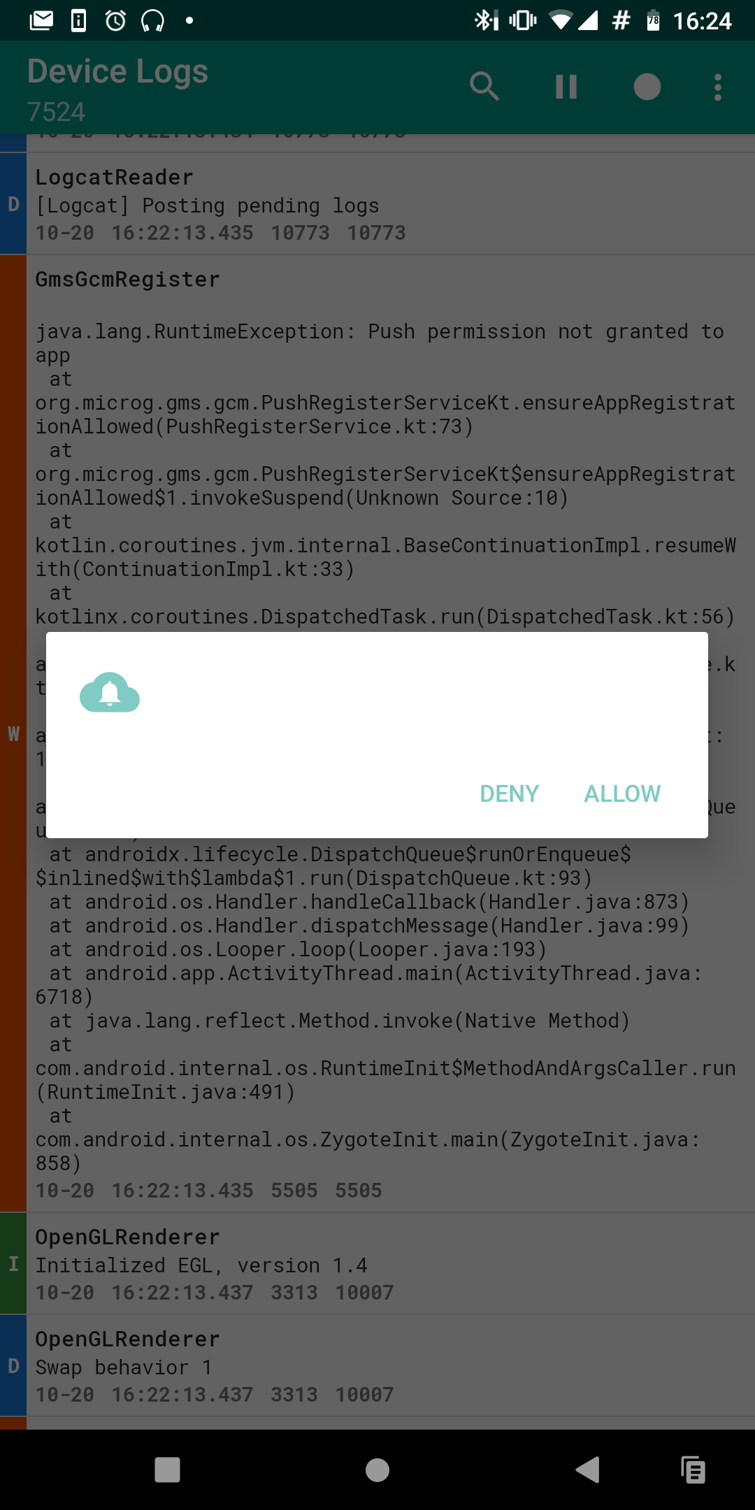 Blank permission request dialog shown (GmsGcmRegister java.lang ...