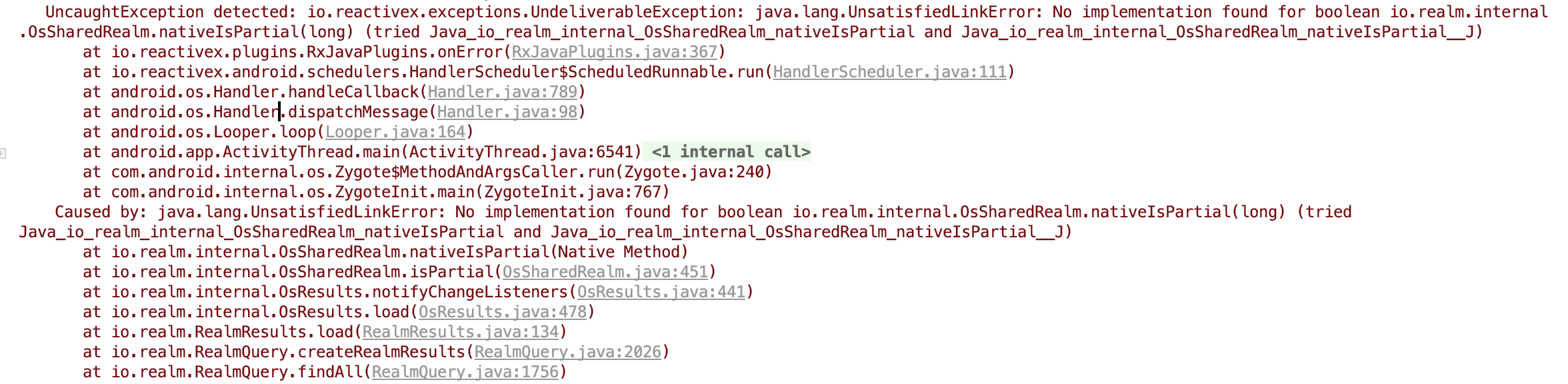 Io Reactivex Exceptions Undeliverableexception Java Lang Unsatisfiedlinkerror No