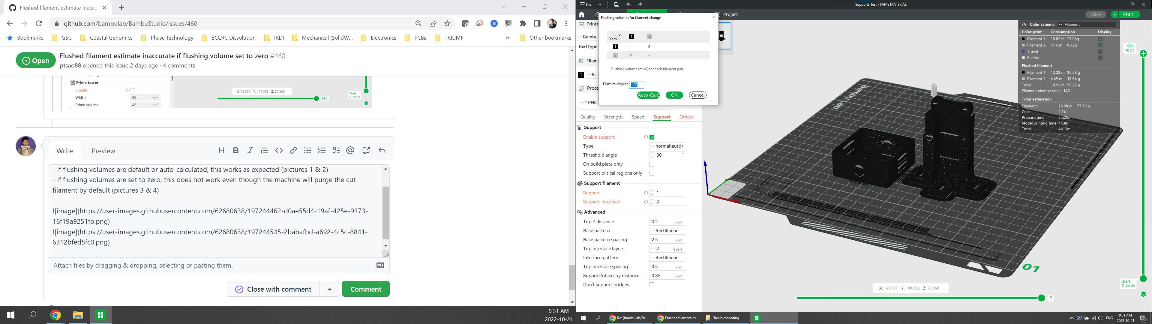 Flushed filament estimate inaccurate if flushing volume set to zero ...