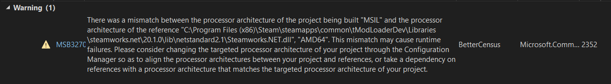 Misleading "There was a mismatch between the processor architecture of the project" warning ...