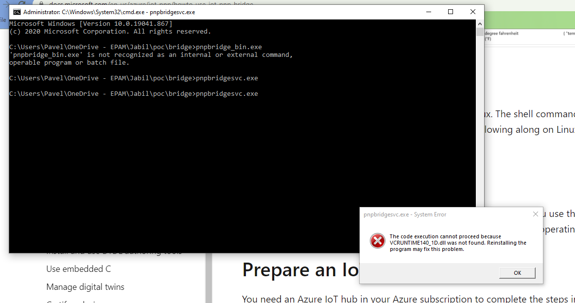 VCRUNTIME140_ID.dll was not found trying to run the bridge binary · Issue #72896 · MicrosoftDocs ...