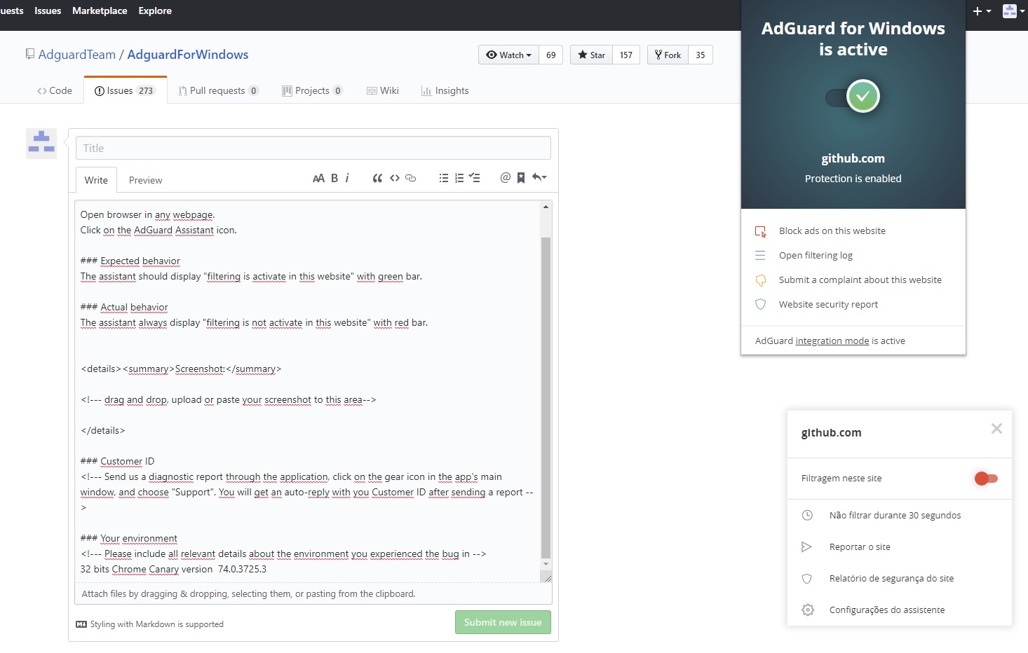 AdGuard Assistant Extension: Filtering is always off · Issue #2474 · AdguardTeam ...