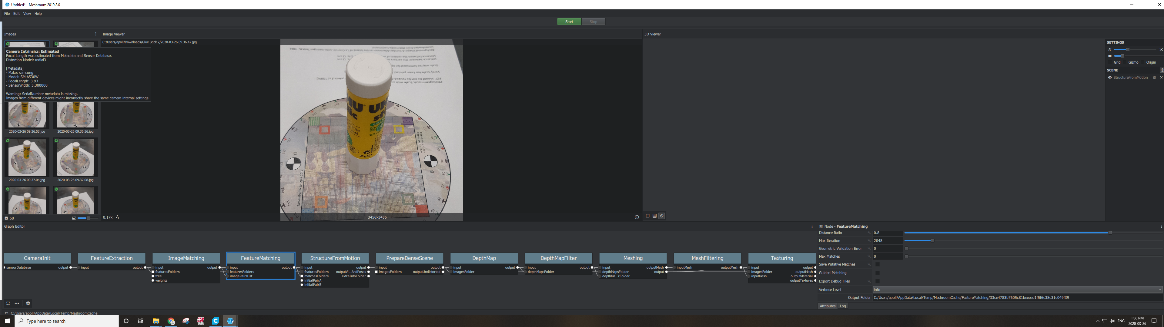 Can't get Meshroom to crunch these photos. Is it a problem with my cell phone camera or the way ...