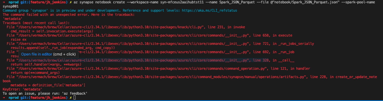 az synapse notebook create · Issue #21686 · Azure/azure-cli · GitHub