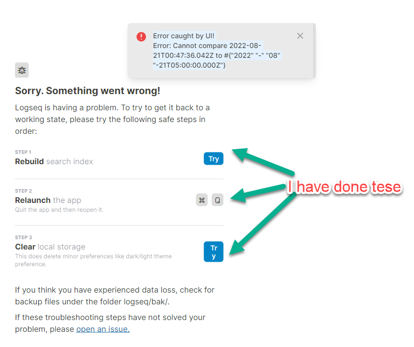 Error caught by UI! · Issue #6444 · logseq/logseq · GitHub