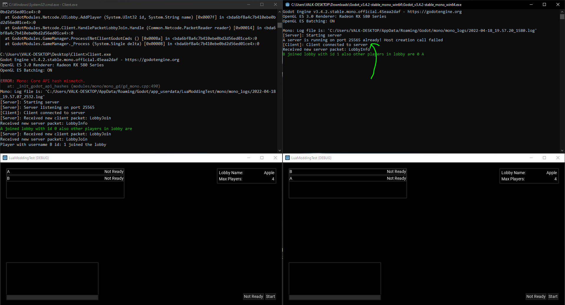 Prevent client from joining another clients lobby if its the same ip and port but the try catch ...