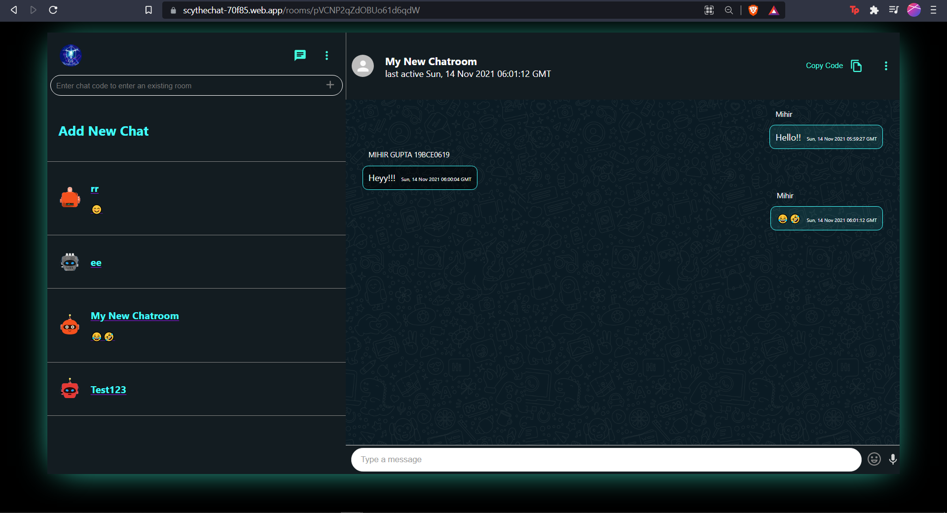GitHub - MihirGupta07/ScytheChat: Web based group chat app which lets you create chat groups and ...