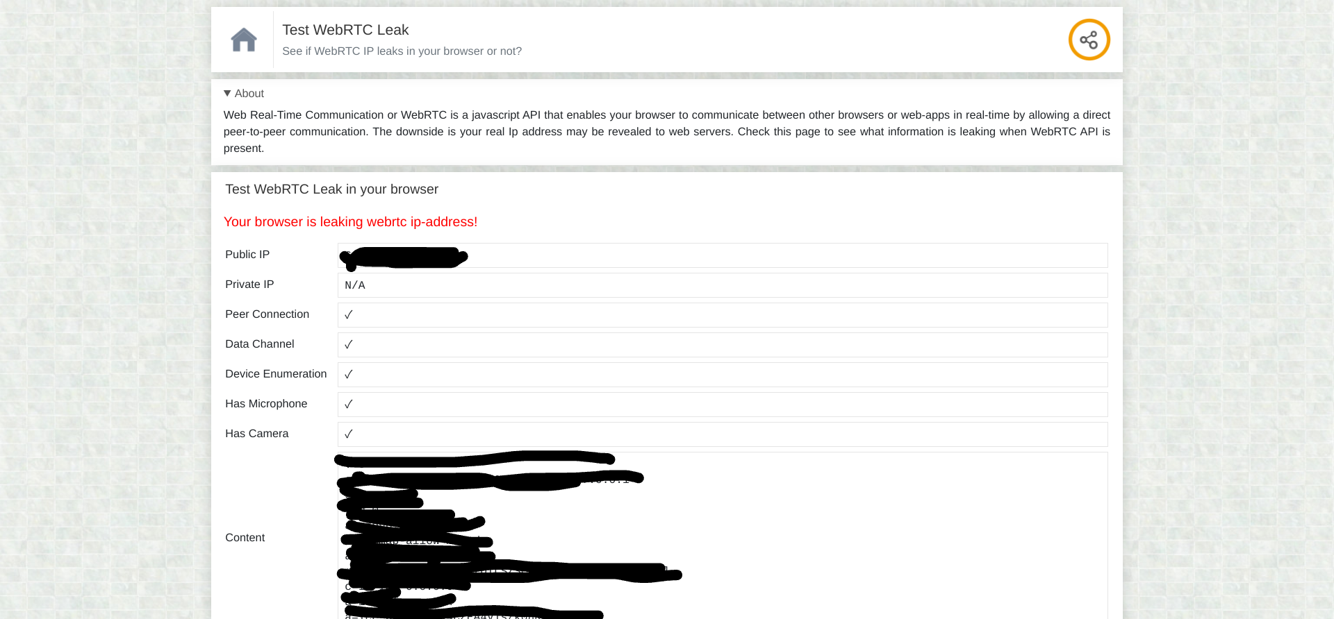 WebRTC Blocker not working properly · Issue #1558 · uBlockOrigin/uBlock-issues · GitHub