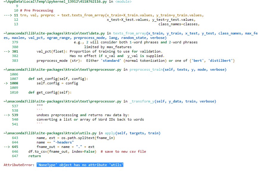 Nonetype Object Has No Attribute Utils · Issue 473 · Amaiya Ktrain · Github