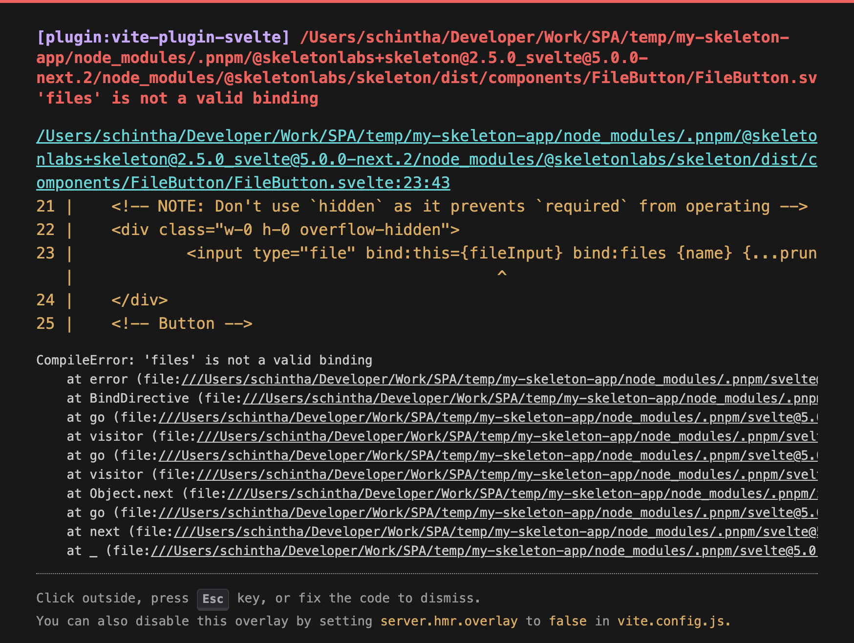 CompileError: 'files' is not a valid binding. with Svelte5 · Issue #2238 · skeletonlabs/skeleton ...