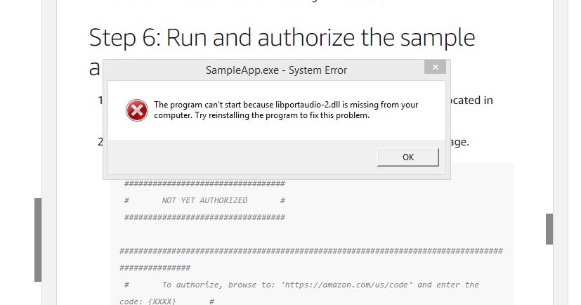 SampleApp.exe not running libportaudio-2.dll is missing error · Issue #1974 · alexa/avs-device ...