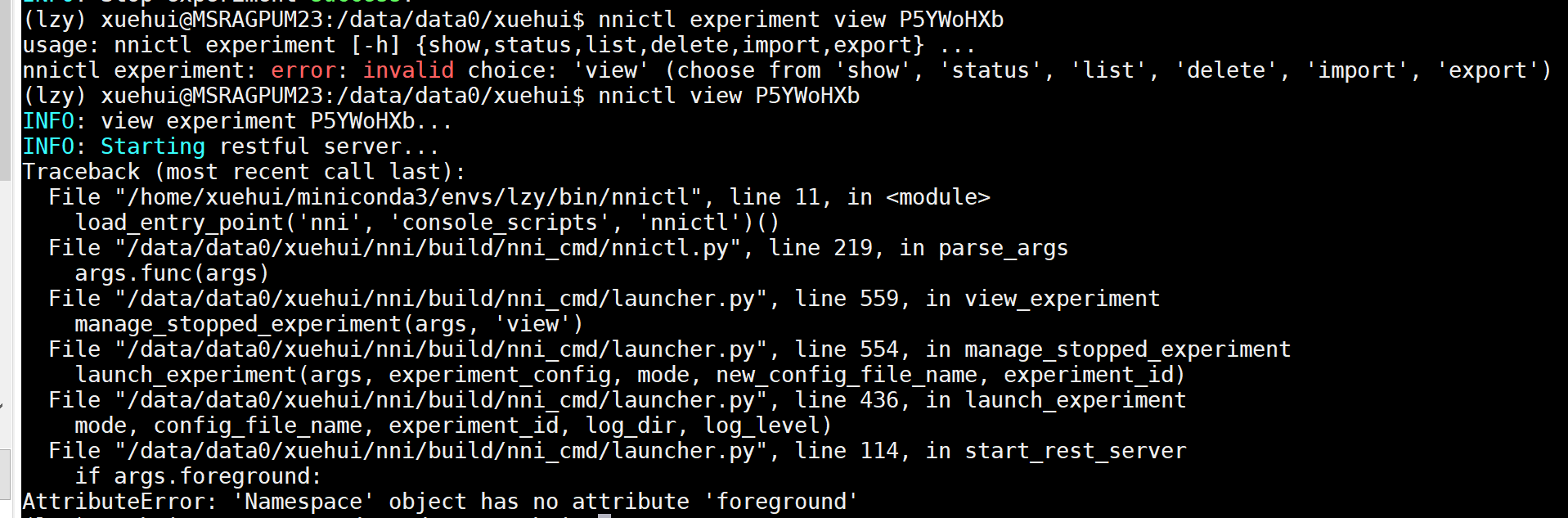 Error in veiw command · Issue #2038 · microsoft/nni · GitHub