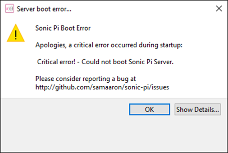 Server boot error on fresh install win10 · Issue #3110 · sonic-pi-net/sonic-pi · GitHub