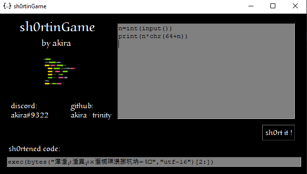 GitHub - 0adri3n/sh0rtinGame: sh0rtinGame let you make ur Python code shorter to win Clash of ...