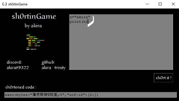 GitHub - 0adri3n/sh0rtinGame: sh0rtinGame let you make ur Python code shorter to win Clash of ...