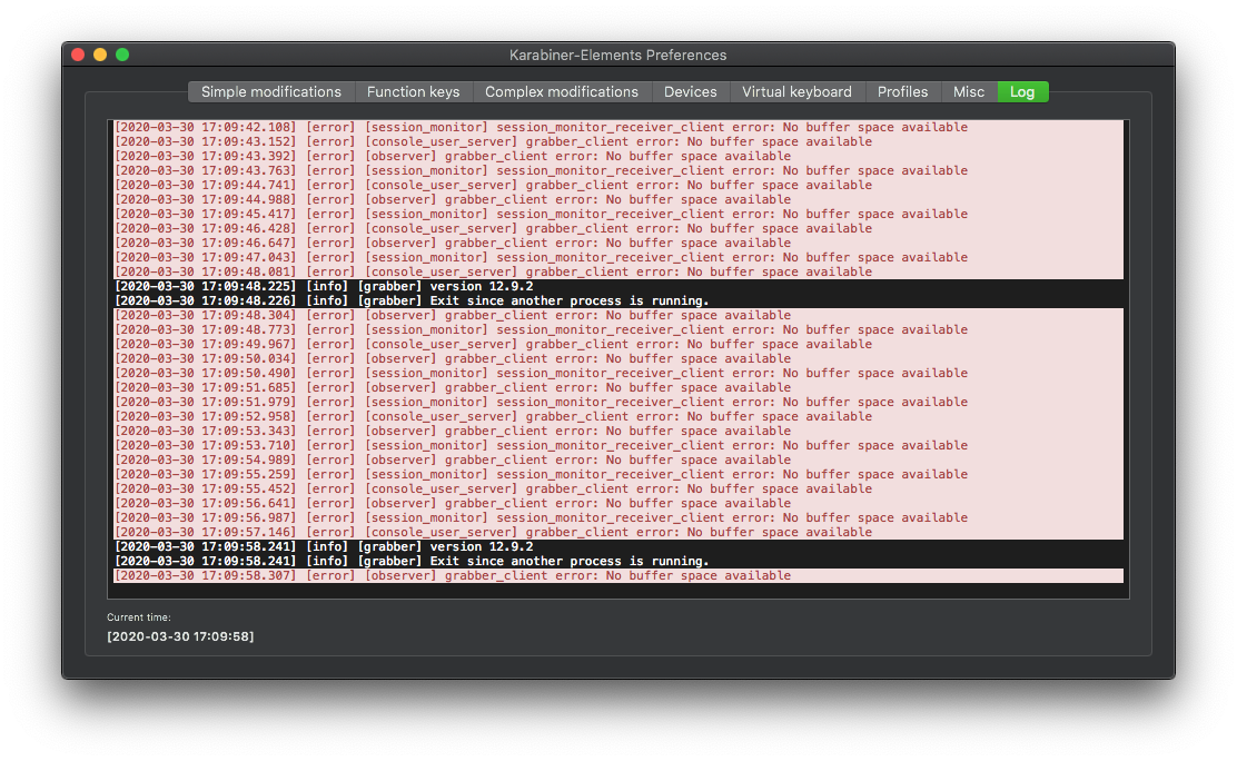 it still happens: karabiner unusable on macOS 10.15.4. "No buffer space available". · Issue ...