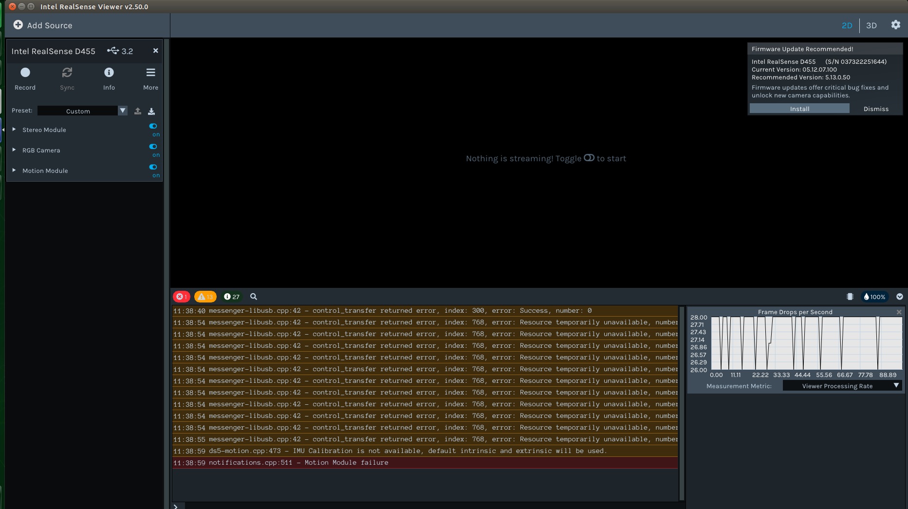Problems after installing Realsense SDK on ubuntu18.04(The realsense D455 camera is connected to ...