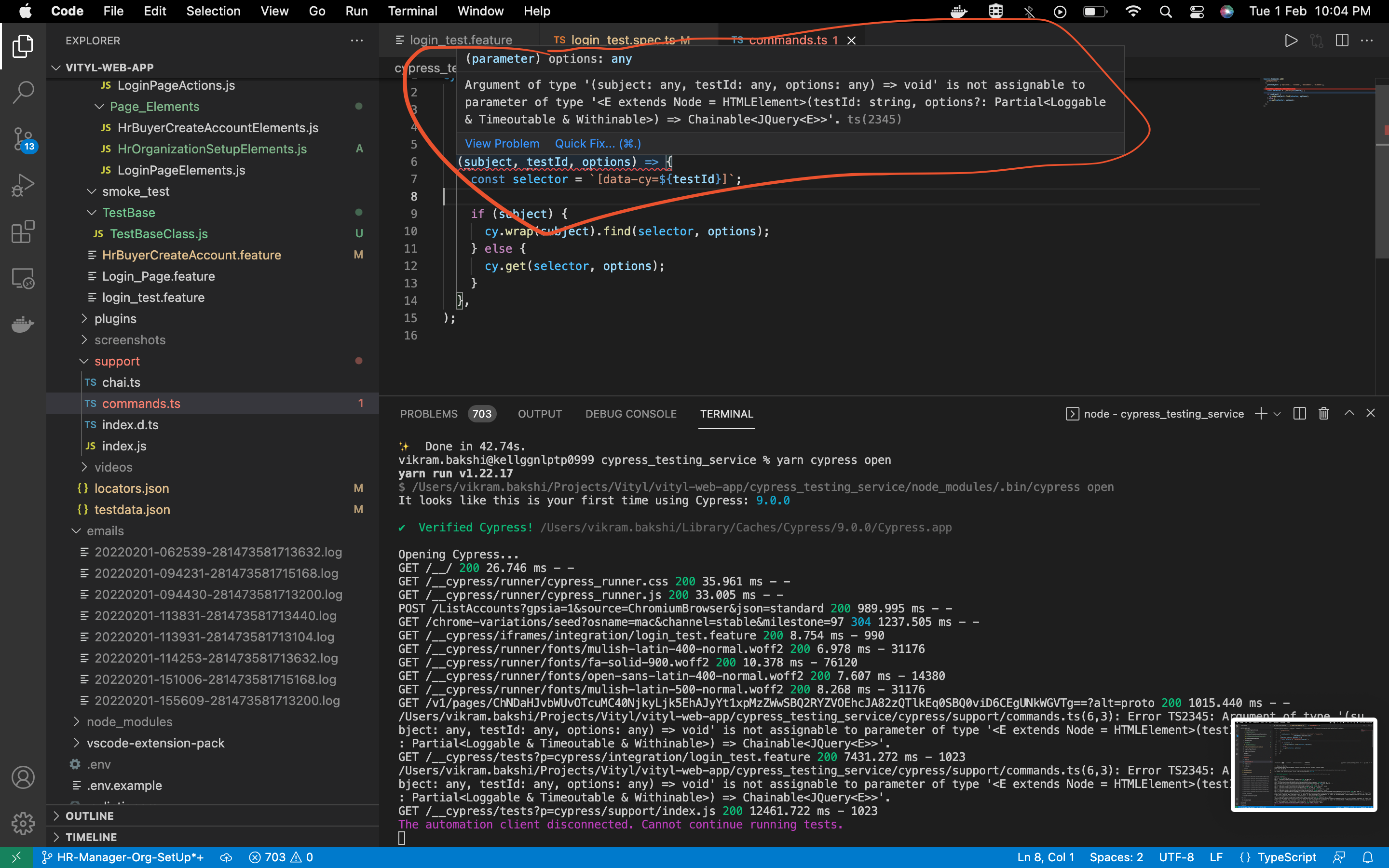 Typescript: ts(2345) - Command.js file · Issue #20001 · cypress-io/cypress · GitHub