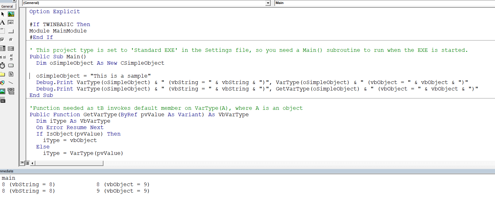 VarType() function returns the type of the default member function value, not vbObject. · Issue ...