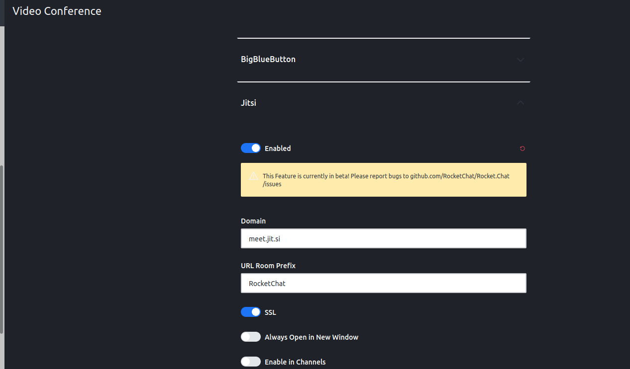 Missing video call button only in public groups (WebRTC & Jitsi enabled ...