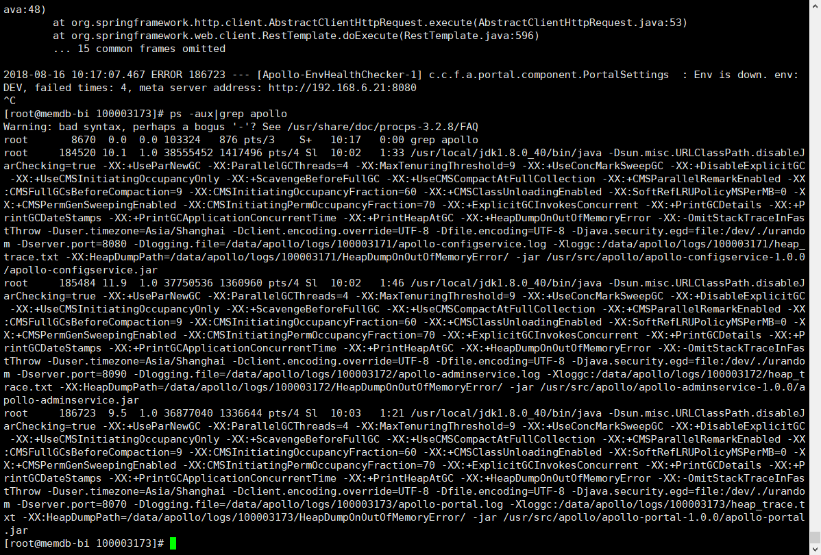 [Apollo-EnvHealthChecker-1] o.apache.http.impl.execchain.RetryExec : Retrying request to ...