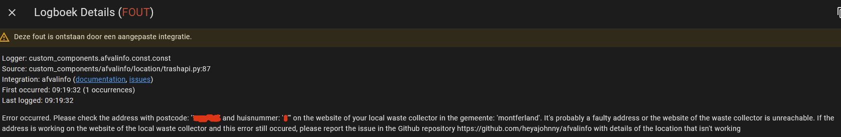 Error occurred. Please check the address with postcode: · Issue #366 · heyajohnny/afvalinfo · GitHub