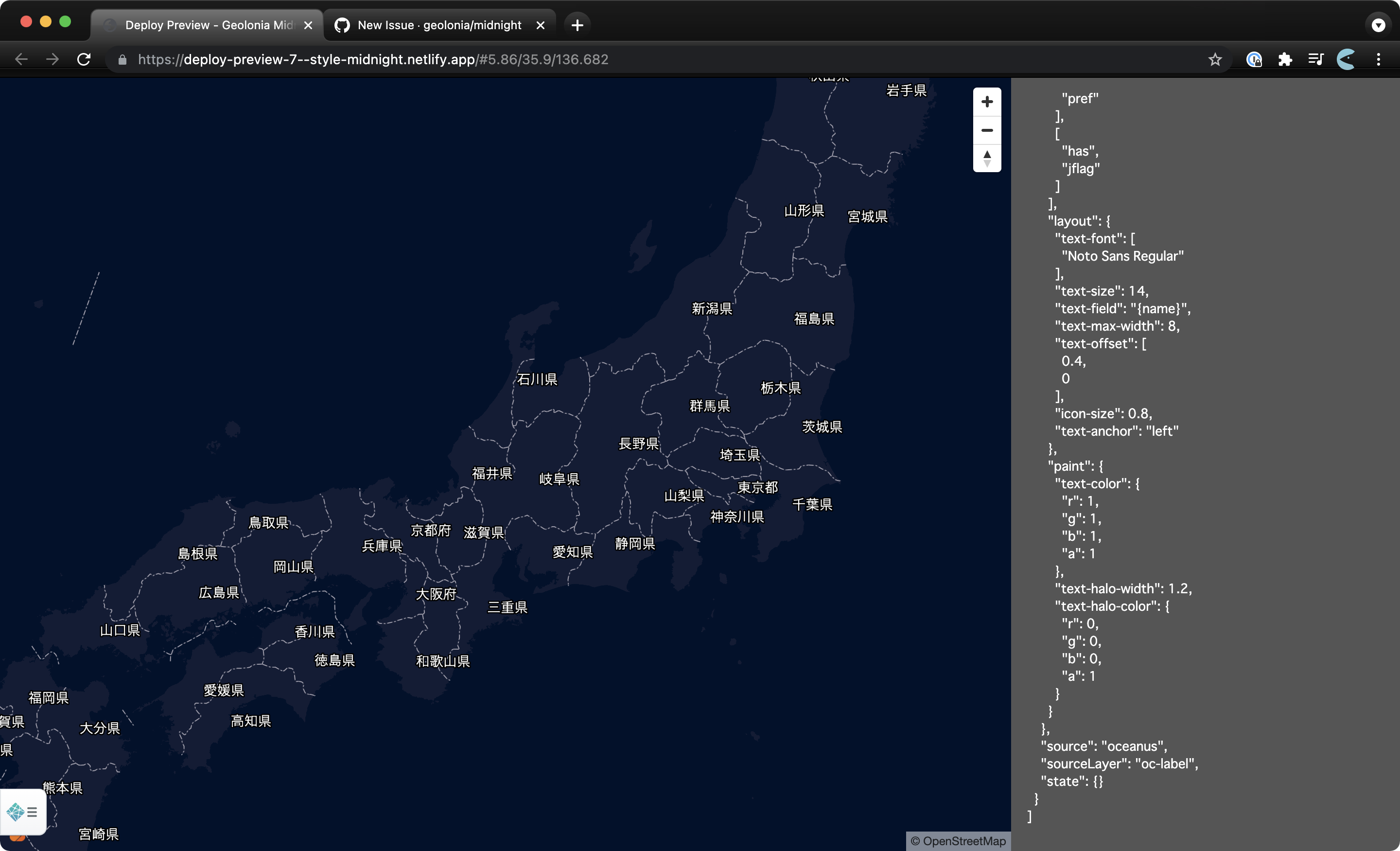 都道府県名ラベルの位置がズレている · Issue #12 · geoloniamaps/midnight · GitHub