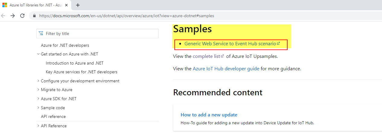 404 on Samples page for "Azure IoT libraries for .NET" · Issue #25685 ...
