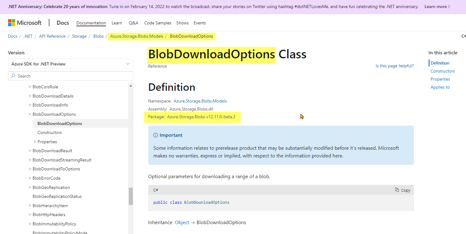 BlobClient page shows a method which is not in the method details page. · Issue #26938 · Azure ...