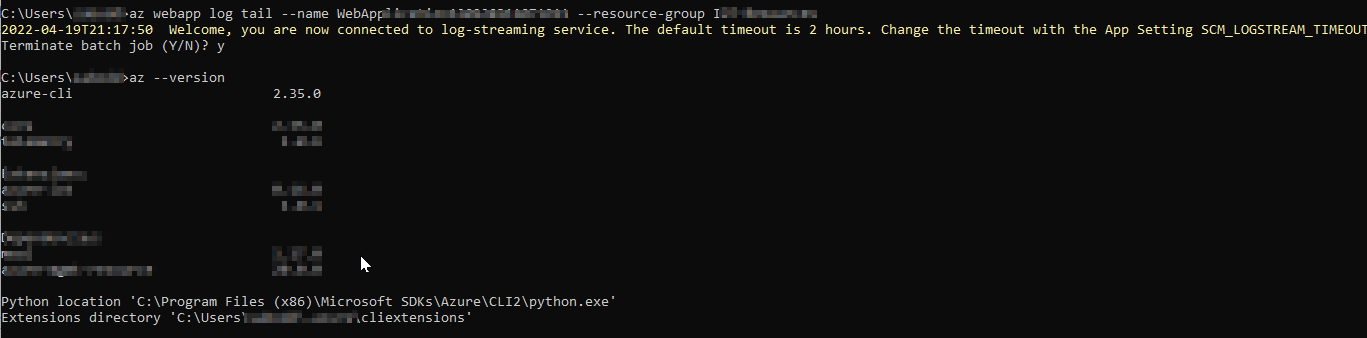 Issue with az webapp log tail · Issue #22075 · Azure/azure-cli · GitHub
