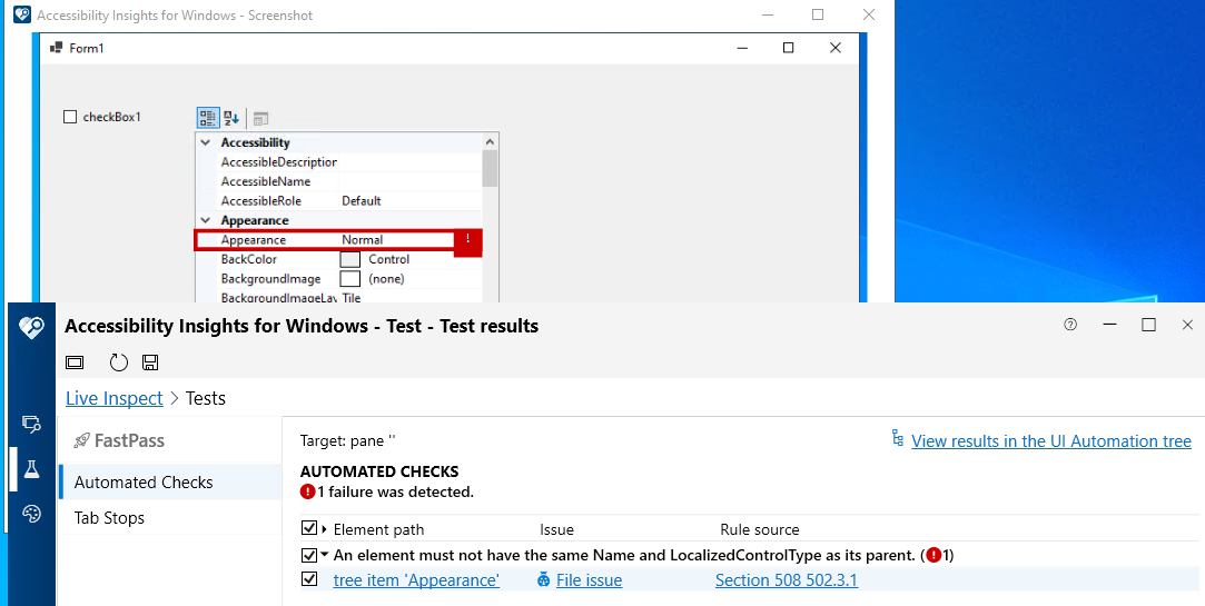[Accessibility] An element must not have the same Name and ...
