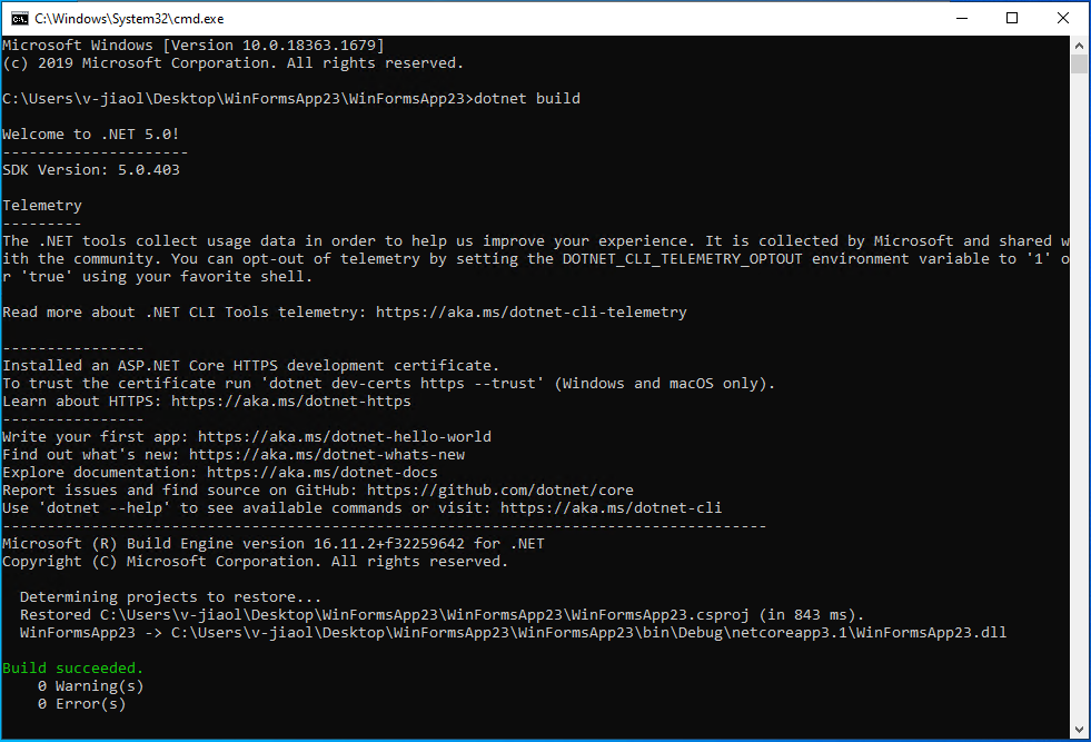 Winforms App Which Targeting Net Core 31 Is Build Failed On Only Have Net 50404 Serving
