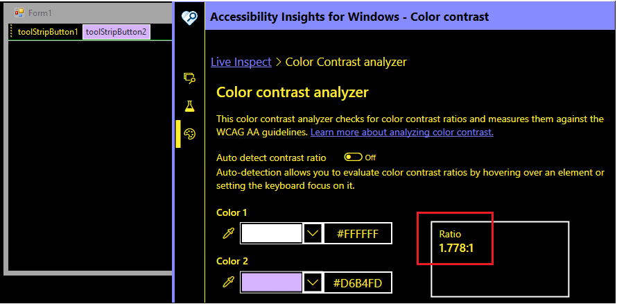 The ToolStripButton borders have low color contrast ratio in high contrast mode on win11 OS ...