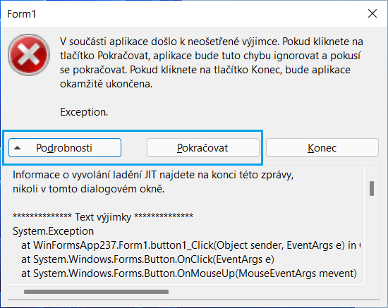 [CSY] ‘Details’ and ‘Continue’ have the same hotkey: P in unhandled exception dialog · Issue ...