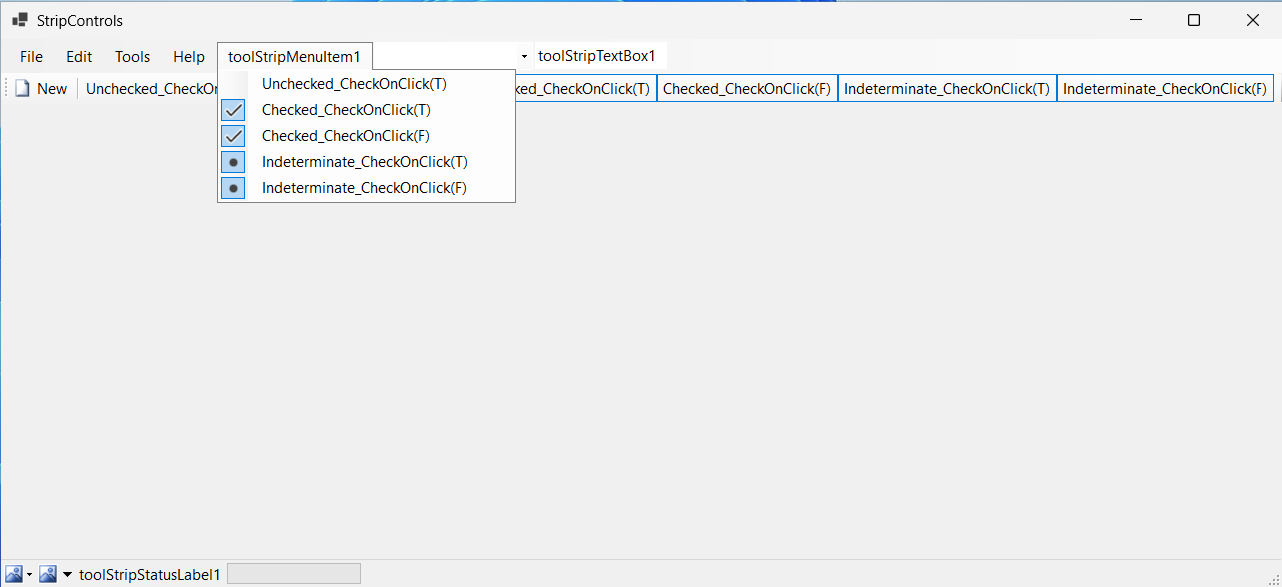 Add checkable ToolStrip menu items and buttons to test applications ...