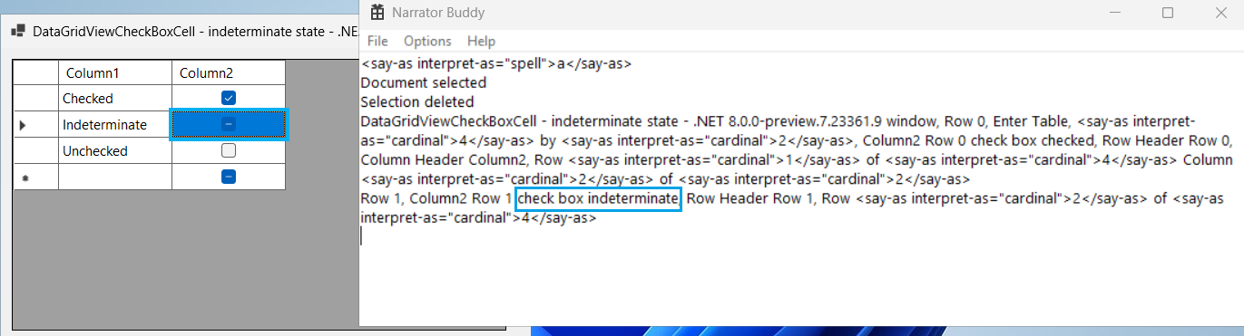 [Accessibility] Narrator cannot announce the indeterminate state of DataGridViewCheckBoxCell ...