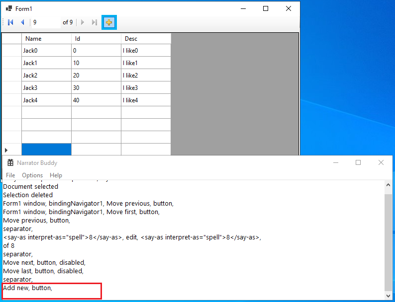 [Accessibility] Narrator does not read the status message as row added after click on Add New ...