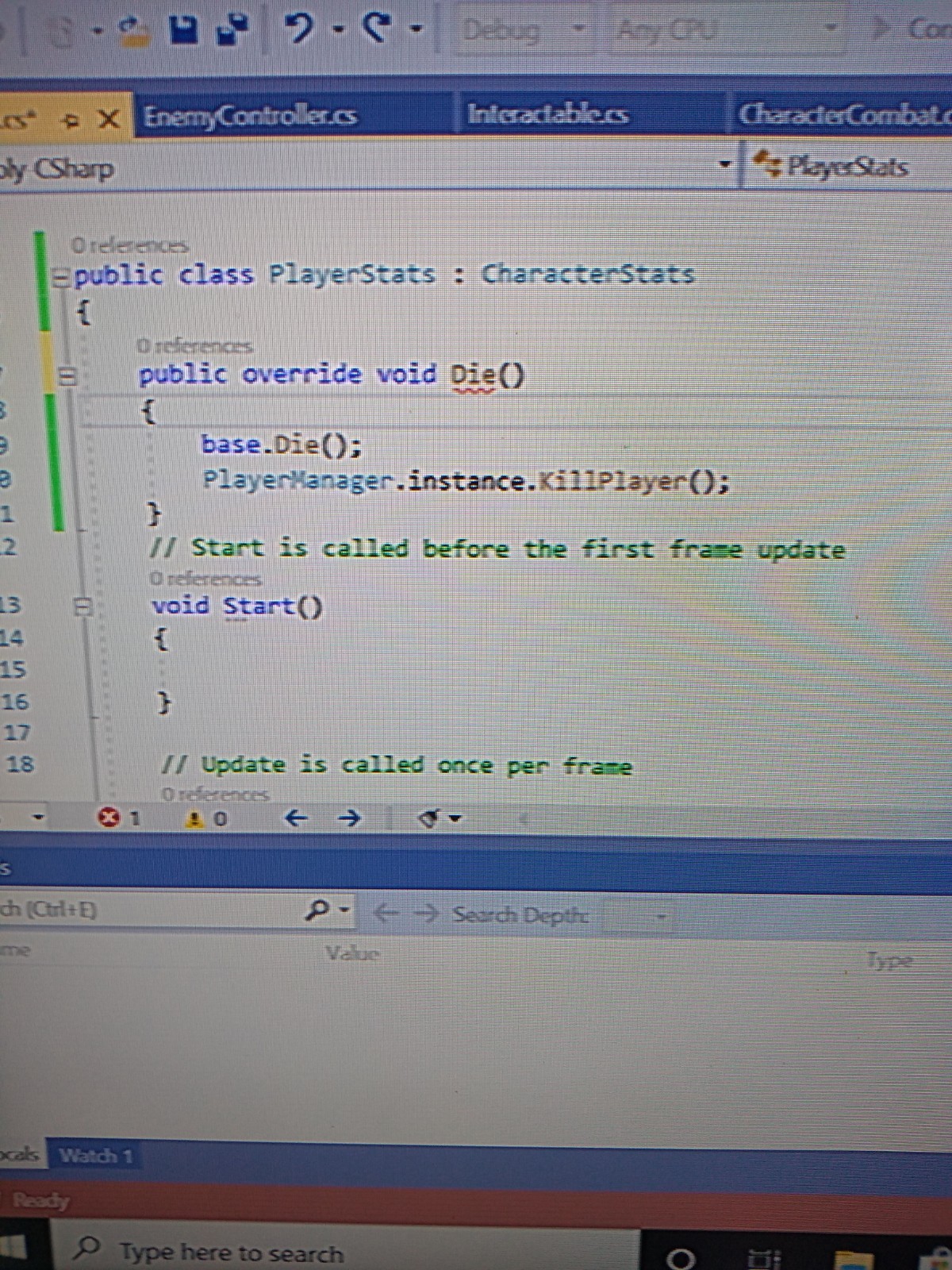 Issue with following Brackeys RPG tutorial: EnemyStats.Die() cannot override inherited member ...