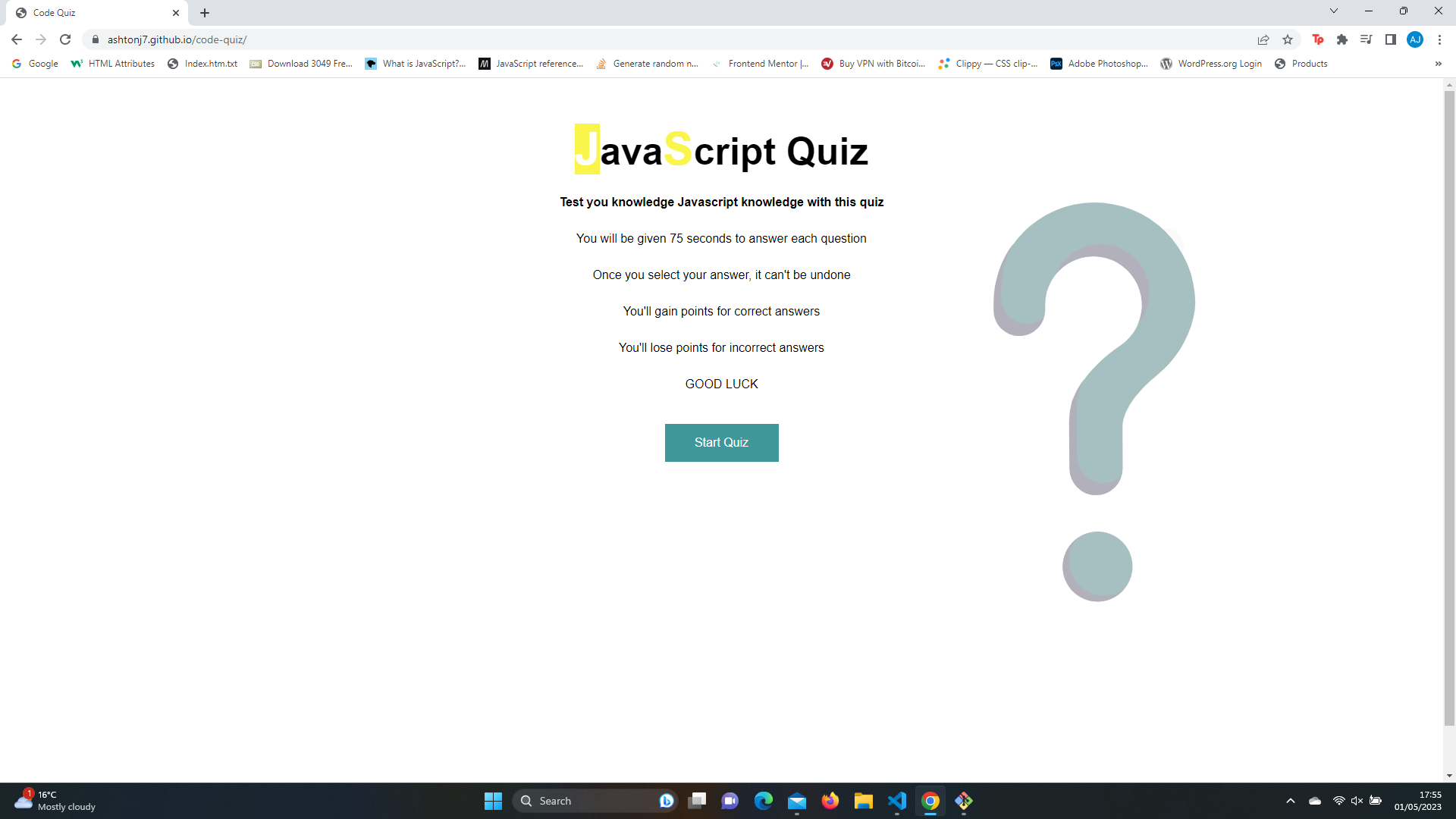 GitHub - AshtonJ7/code-quiz: A timed coding quiz with multiple-choice ...