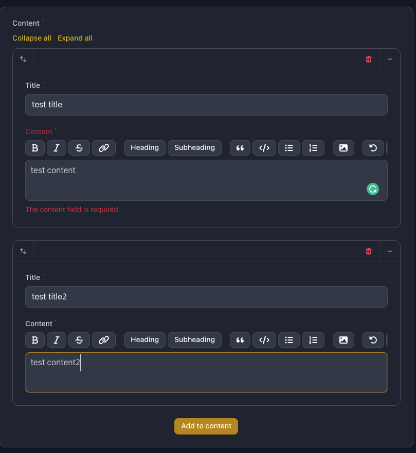Rich editor with repeater, cancel the the first value · Issue #2476 · filamentphp/filament · GitHub