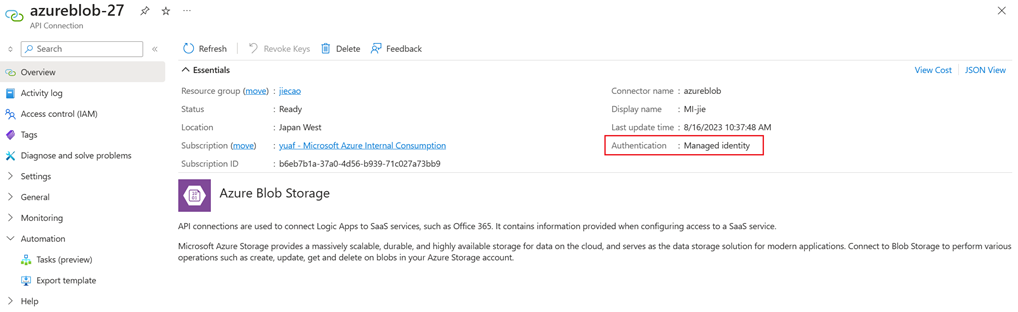 Logic app consumption cannot show the authentication type of API connection (except Managed ...