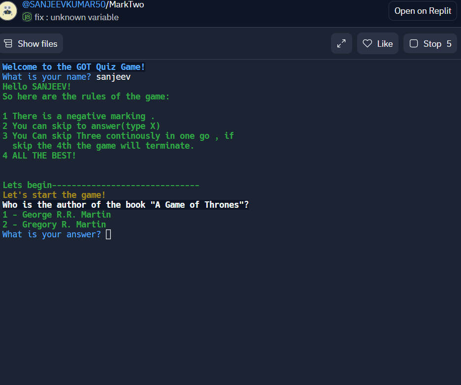 GitHub - isanjeev23/got-cli-quiz: Game of Thrones CLI APP