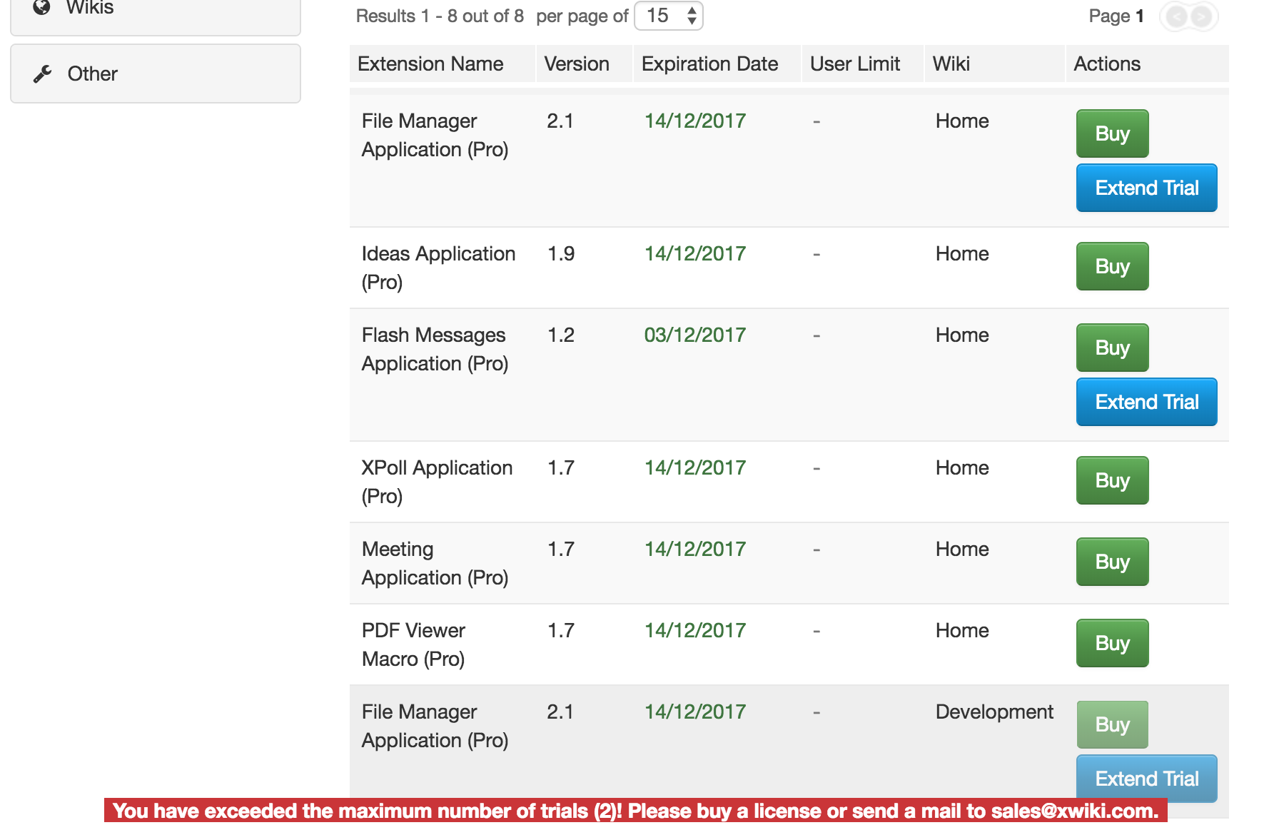 Issues when consecutively pressing the "Extend Trial" button · Issue #8 · xwikisas/application ...