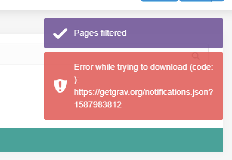 Error while trying to download (code: ): https://getgrav.org/notifications.json?1588009582 ...