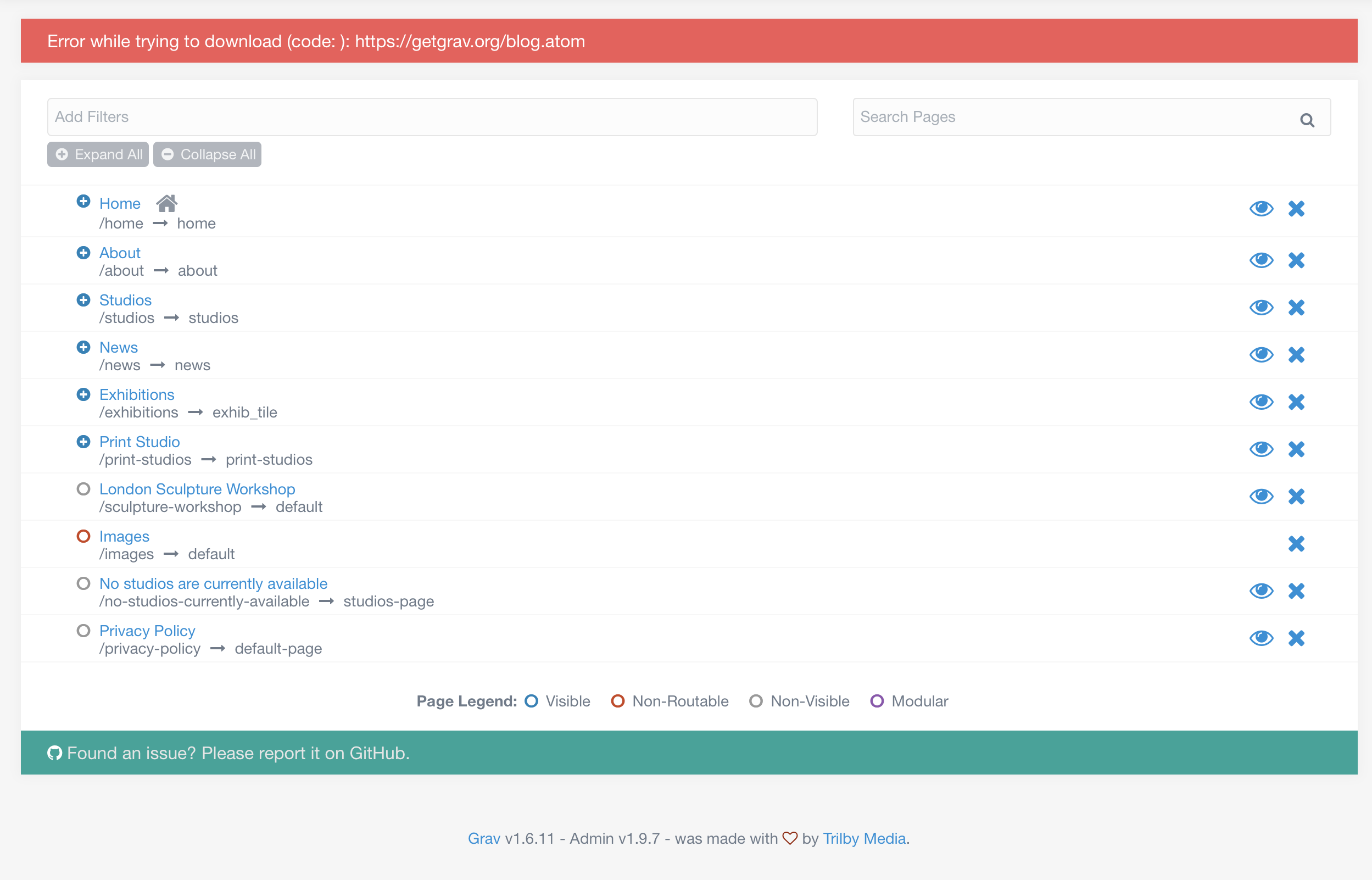 Error while trying to download (code: ): https://getgrav.org/notifications.json?1588009582 ...